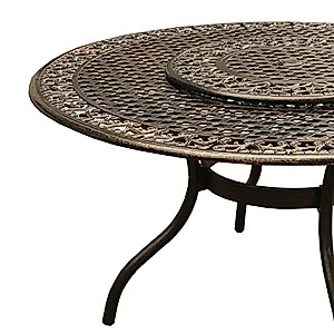 Oakland Living Ornate Traditional Outdoor Mesh Lattice Aluminum 59 inch Bronze Round Dining Table with Lazy Susan
