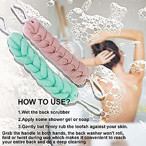 PPHAO - Back Scrubber for Shower - Long Loofah Sponge for Women - Bath Sponge - Loofah Back Scrubber for Shower Exfoliating for Men - 21.5 INCH - Green and Pink Loofah - 2 Pack
