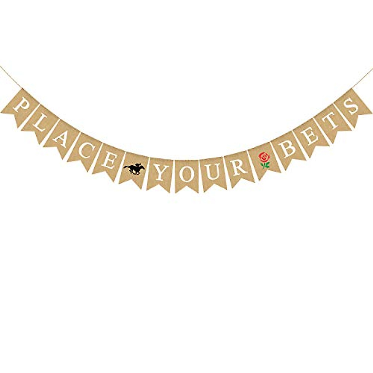 Burlap Place Your Bets Banner Kentucky Derby Party Horse Race Rose Fireplace Mantle Garland Decoration