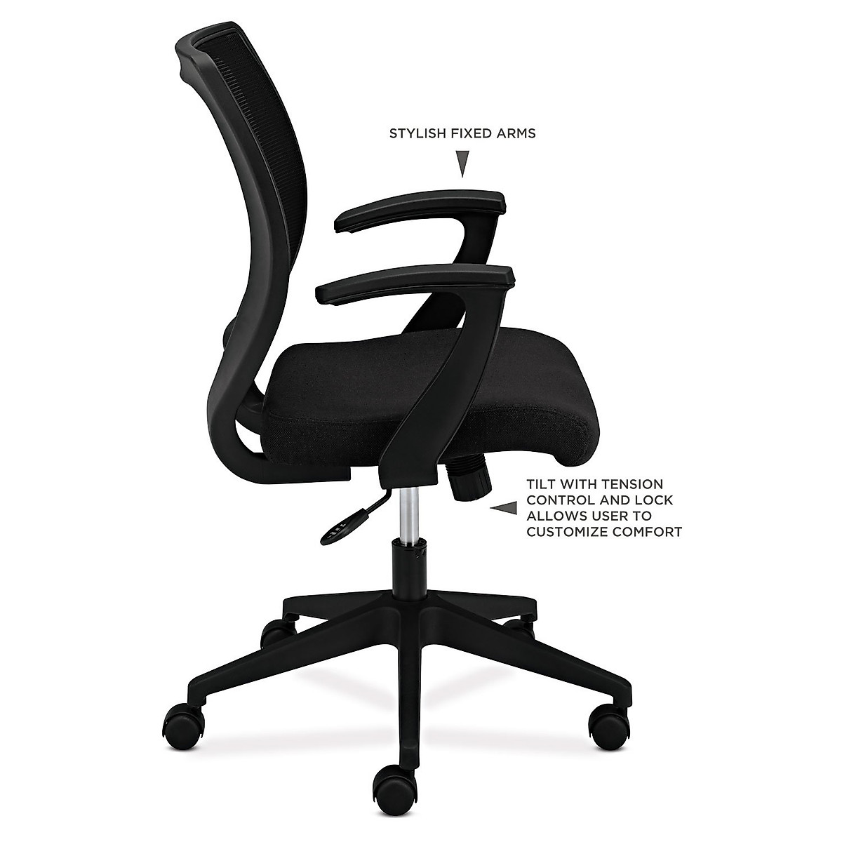 HON VL521VA10 VL521 Series Mid-Back Work Chair, Mesh Back, Fabric Seat, Black