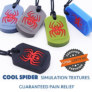 Xtra Tough Spider Sensory Chew Necklace for Kids (5 Pack) - Chewing Necklace Teething Teether Necklace Chew Toys - Designed for Chewing, Autism Sensory Teether Toy (Moderate & Aggressive Chewer)