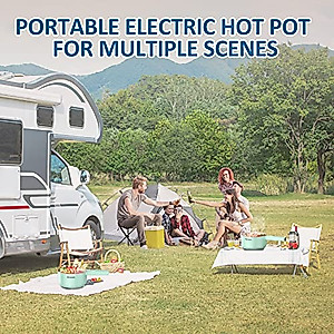 Hoyatoka Electric Hot Pot, 1.5L Portable Non-Stick Electric Cooker with Steamer, Multifunction Electric Pot for Stir Fry, Roast, Egg, Ramen Cooker with Dual Power Control for Dorm and Office, Green