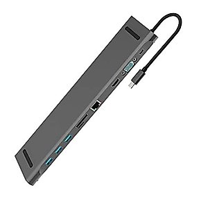 ZPLJ High-Speed 10 in 1 Type C Hub with Ethernet Port 4K HDMI 2 USB 3.0 and 1 USB 2.0 Ports 1080P VGA PD Charging 3.5mm Audio Support SD TF Card Reader Compatible Portable