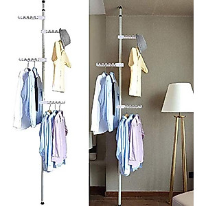 HagieNu 4-Tier Standing Clothes Laundry Drying Rack Grament Coat Hanger Organizer Floor to Ceiling Adjustable Corner Tension Pole Spce Saver- Ivory