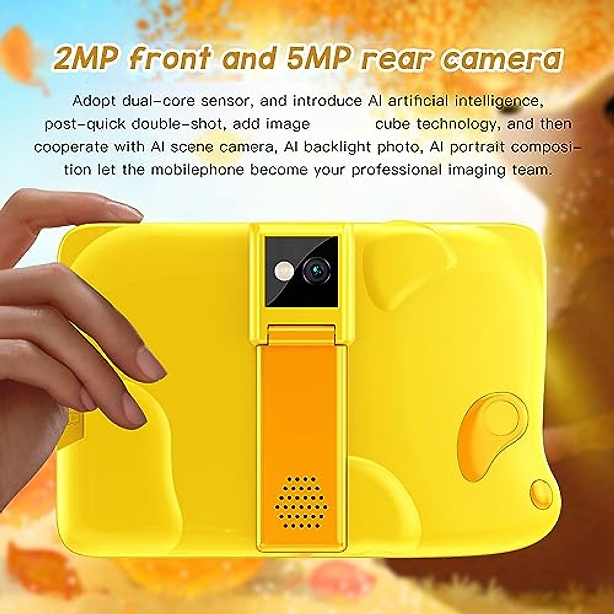 Airshi Tablet, Kids Tablet 100-240V Front 2MP Rear 5MP LED Display Octa Core Processor Yellow with 10 Support for Study (Yellow)