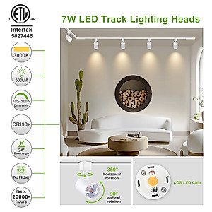 Arcfox 7W 3000K LED Track Lighting Heads Dimmable 3 Wire Single Circuit H Type Track Light Fixture ETL CRI90 for Dining Room Kitchen Accent Lighting 6 Pack White