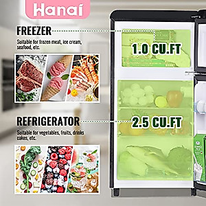 WANAI 3.5 Cu.ft Retro Mini Fridge with Freezer Compact Refrigerators Black Small Fridge Dual Door Classic Refrigerator Removable Glass Shelves Adjustable Thermostat for Home Office Dorm RV