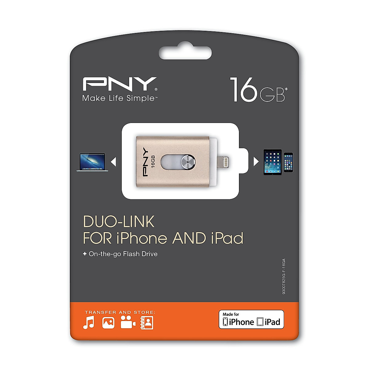 PNY Duo-Link On-The-Go 16GB USB Flash Drive for iPad (P-FDI16GOTGA-GE)