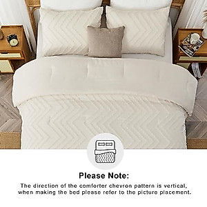 Andency King Size Comforter Set Beige, Boho Cream Soft Warm Tufted Neutral Bedding Comforter Sets for King Size Bed, 3 Pieces Aesthetic Chevron Farmhouse Cute Bohemian Textured Bedding Set