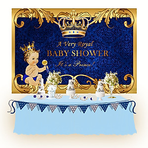 Mocsicka Mehofoto Baby Shower Backdrop Royal Prince Gold Crown Royal Blue Photography Background 7x5ft Vinyl Welcome Little Boy Baby Shower Banner Backdrops