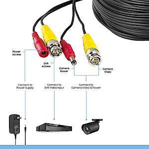 Amcrest 100 Feet Pre-Made All-in-One Siamese BNC Video and Power CCTV Security Camera Cable with Two Female Connectors for 960H & HD-CVI Camera and DVR (SCABLEHD100B)