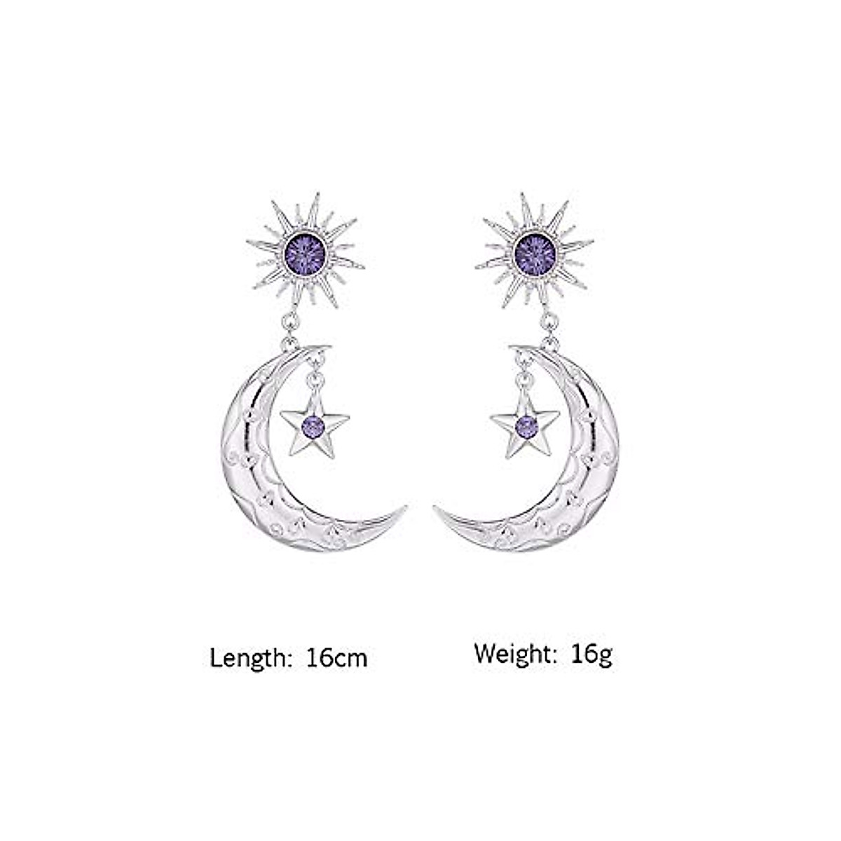 Sun Star Moon Drop Dangle Earrings for Women Sun Moon Crescent Rhinestone Stud Earrings Bohemian Jewelry (Silver)