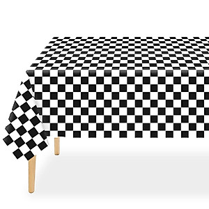 QIKSION 6 Pack Black and White Checkered Tablecloth Black Checkered Flag Tablecloth, Disposable Plastic Gingham Table Cover for Parties, Outdoor Picnic, Race Car Birthday Party(54 × 108 Inch)