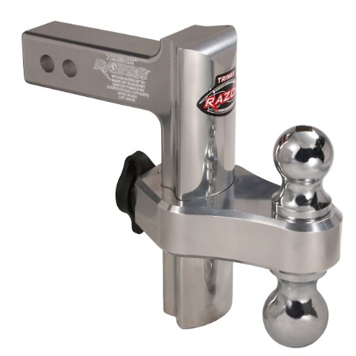 Trimax TRZ8AL 8" Premium Aluminum Adjustable Hitch with Dual Hitch Ball and T5 Receiver Lock, Polished Aluminum