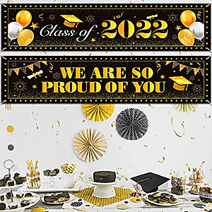 KIZZYEA Graduation Decorations 2022 - 2 Pcs Congrats Grad Banners for Class of 2022 and Proud of You Congratulations Banner Graduation Party Supplies Yard Sign Backdrop for Indoor Outdoor