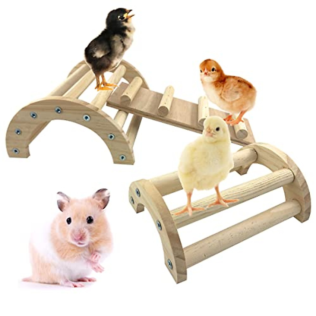 CooShou Chicken Perch Chicken Toys Chicken Roosting Bar Chick Jungle Gym Wooden Arch Bridge Platform Stand Ladder 3in1 Climbing Ramp Toys for Chick Hamsters Gerbils Mice Rodent and Small Animals