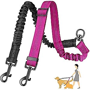 AUTOWT Two Dog Lead, 2 in 1 Upgraded Double Dog Leash Attachment Combine Adjustable Strap and Shock Absorbing Bungee No Tangle Dual Training Splitter for Different Size Dogs