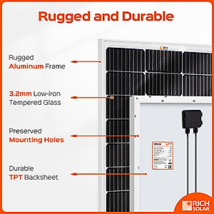 RICH SOLAR 100 Watts 12 Volts Monocrystalline Solar Starter Kit with 20A MPPT Charge Controller