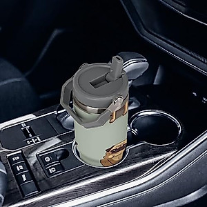 YTLKGFP 30 Oz Large Capacity Car Cup Yoga Pug Tumbler with Handle Straw Lid Insulated Stainless Steel Water Bottle Travel Mug Leak-proof Car Cup Keeps Cold Or Hot