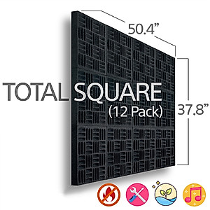 Foroomaco 12 Pack Acoustic Foam Panels 12.6"x12.6"x2" Grid Style Sound Proof Foam Panels for Walls, Home Studio Acoustic Treatments, Sound Insulation Absorbing Foam (Black)