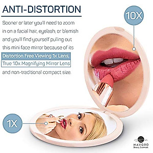 Magnifying Compact Mirror for Purses, 1x/10x Magnification – Double Sided Travel Makeup Mirror, 4 Inch Small Pocket or Purse Mirror. Distortion Free Folding Portable Compact Mirrors (Millennial Pink)