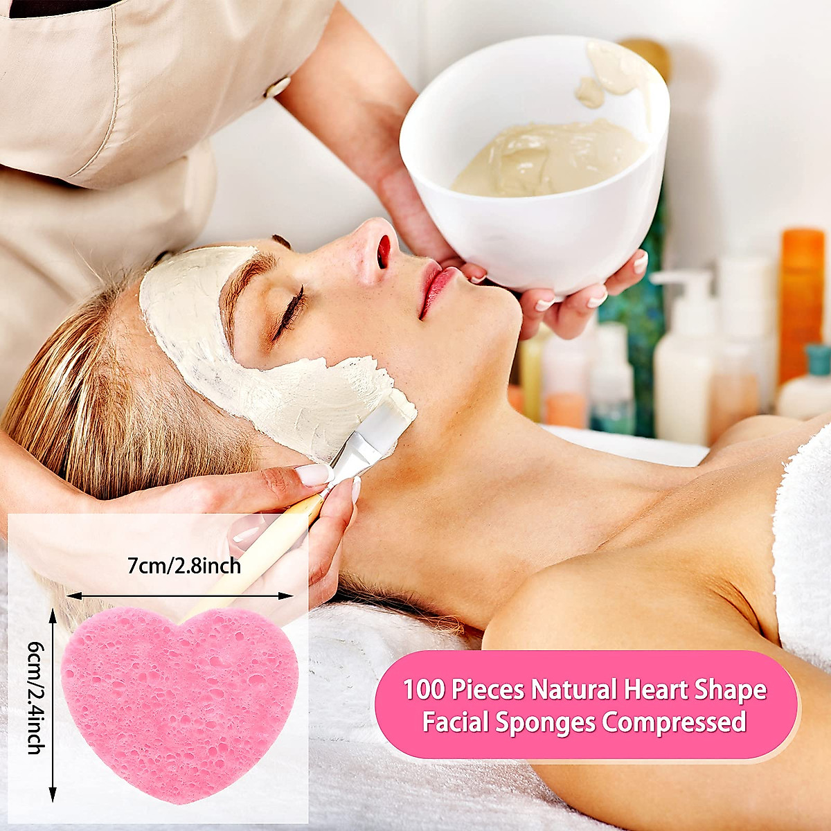 100 Pieces Heart Shape Facial Sponges Compressed Natural Cellulose Sponge Reusable Cosmetic Makeup Remover Sponge Face Cleansing Natural Sponge for Face Cleansing Exfoliating (Pink)