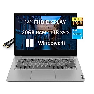 2023 Newest Upgraded IdeaPad 3 Laptop for Student & Business by Lenovo, 14'' FHD Computer, Intel Core i3-1115G4(Up to 4.1 GHz), 20GB RAM, 1TB SSD, Wi-Fi 6, SD Card Reader, Windows 11, Free HDMI Cable