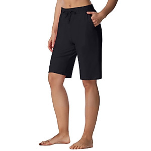 ChinFun Women's Yoga Bermuda Shorts Athletic Lounge Cotton Sweat Shorts 10" Long Shorts Workout Running Shorts Black L