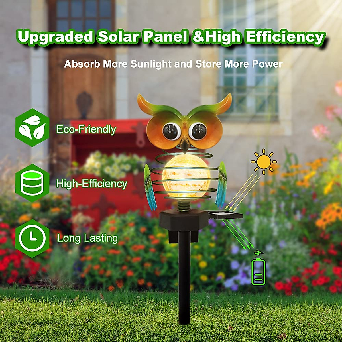 Solar Garden Lights Outdoor, Solar Owl Lights Waterproof Decor, Garden Stake Lights Solar Powered Crackle Glass Globe Lights Outdoor Warm White Owl LED Lights for Yard Lawn Patio Pathway Walkway