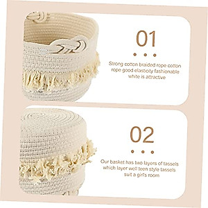 Alipis Rope Storage Blue Woven Storage Baskets Storage Bins for Clothes Weave Basket Storage Basket for Nursery Woven Tassel Containers Bathroom Towels Baskets Sundries Holder Cotton Baby