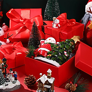 Clabby Square Nesting Gift Boxes with Lid Christmas Rigid Gift Box, 4 Assorted Sizes Boxes for Presents with 1 Roll Ribbon for Valentines Bridal Bridesmaid Wedding Anniversary Favor (Red)