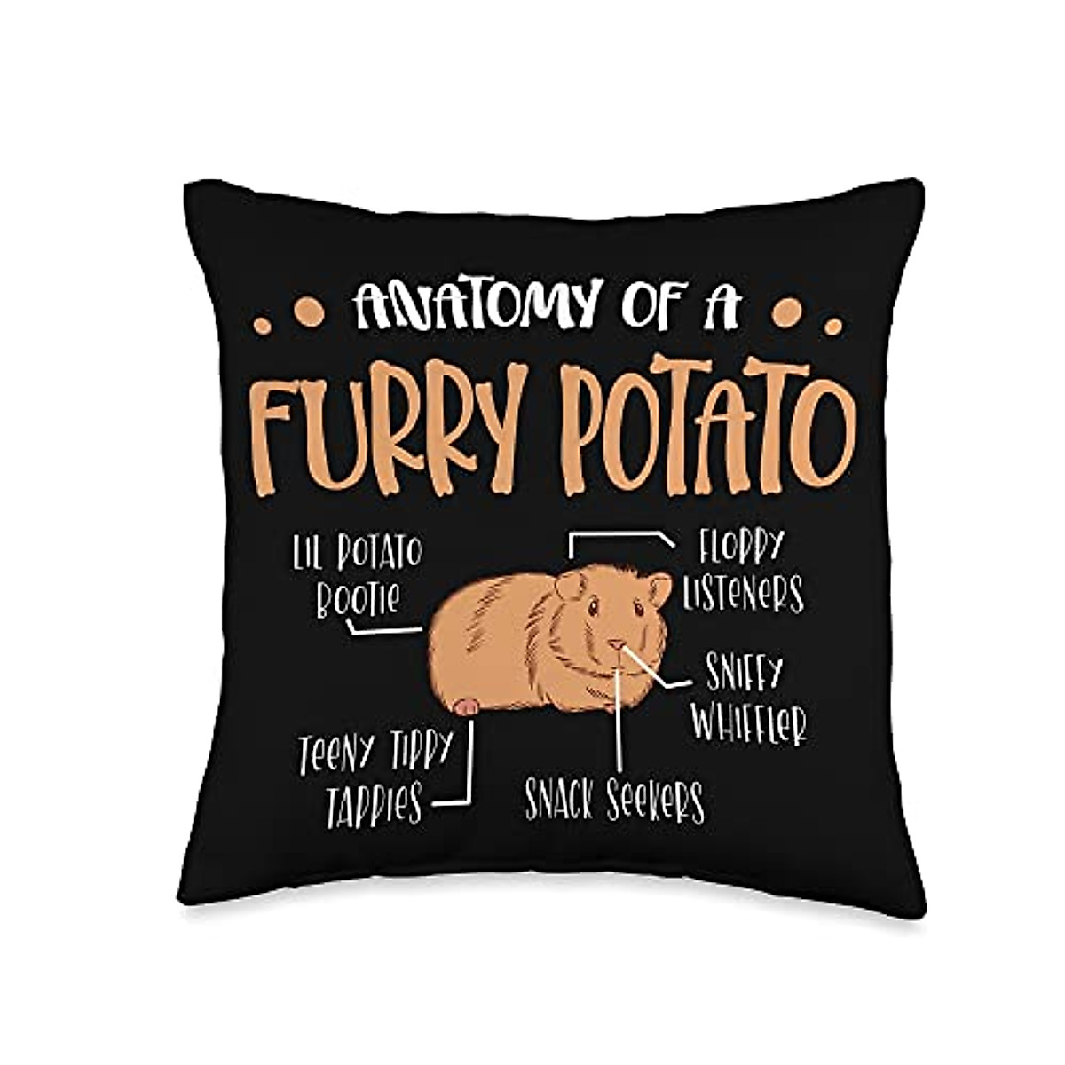ap lucky designs for people Anatomy of A Furry Potato Guinea Pig Throw Pillow, 16x16, Multicolor