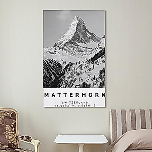 Matterhorn Poster Black And White Photo, Matterhorn Wall Art, Matterhorn Travel Poster, Matterhorn P Canvas Art Poster And Wall Art Picture Print Modern Family Bedroom Decor Posters 16x24inch(40x60cm)