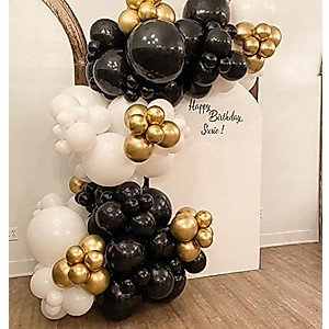 Black White Gold Balloons Garland Kit - 100Pcs Black White Metallic Gold and Gold Confetti Latex Balloons Arch for Wedding Engagement Birthday Party Decorations