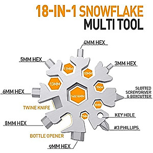 Gift for Mens, Cool Gadget for Mens, 18-in-1 Snowflake Multitool, Cool Gadgets for Men, Men Gifts, Unique Birthday Gifts for Men, Multitool Mini Hammer, Boyfriend, Husband, Him Who Has Everything, Gif