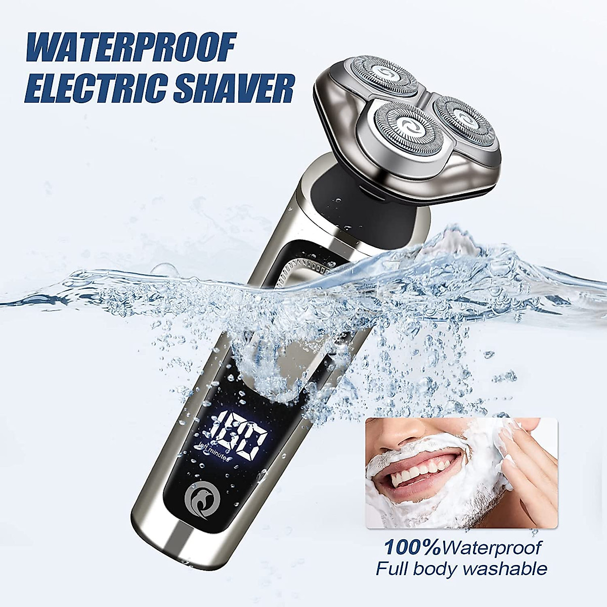 Electric Shaver for Men, Yevheniys Wet and Dry Rechargeable Cordless Beard Shavers 3 in 1 Waterproof Rotary Face Shaver Razors Suitable Gifts for Men - USB Cable Charging