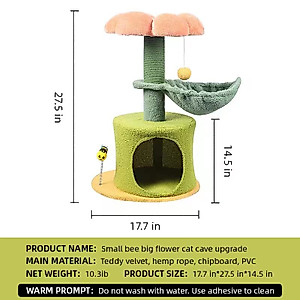 Zthdjdl Flower cat Tree Tower - cat Tree for Indoor Cats with Scratching Post Cat Climbing Activity,Small cat Tree with Hammock Bed condo - Pink Cute cat Tree Flower Scratcher for Cats Natural sisal