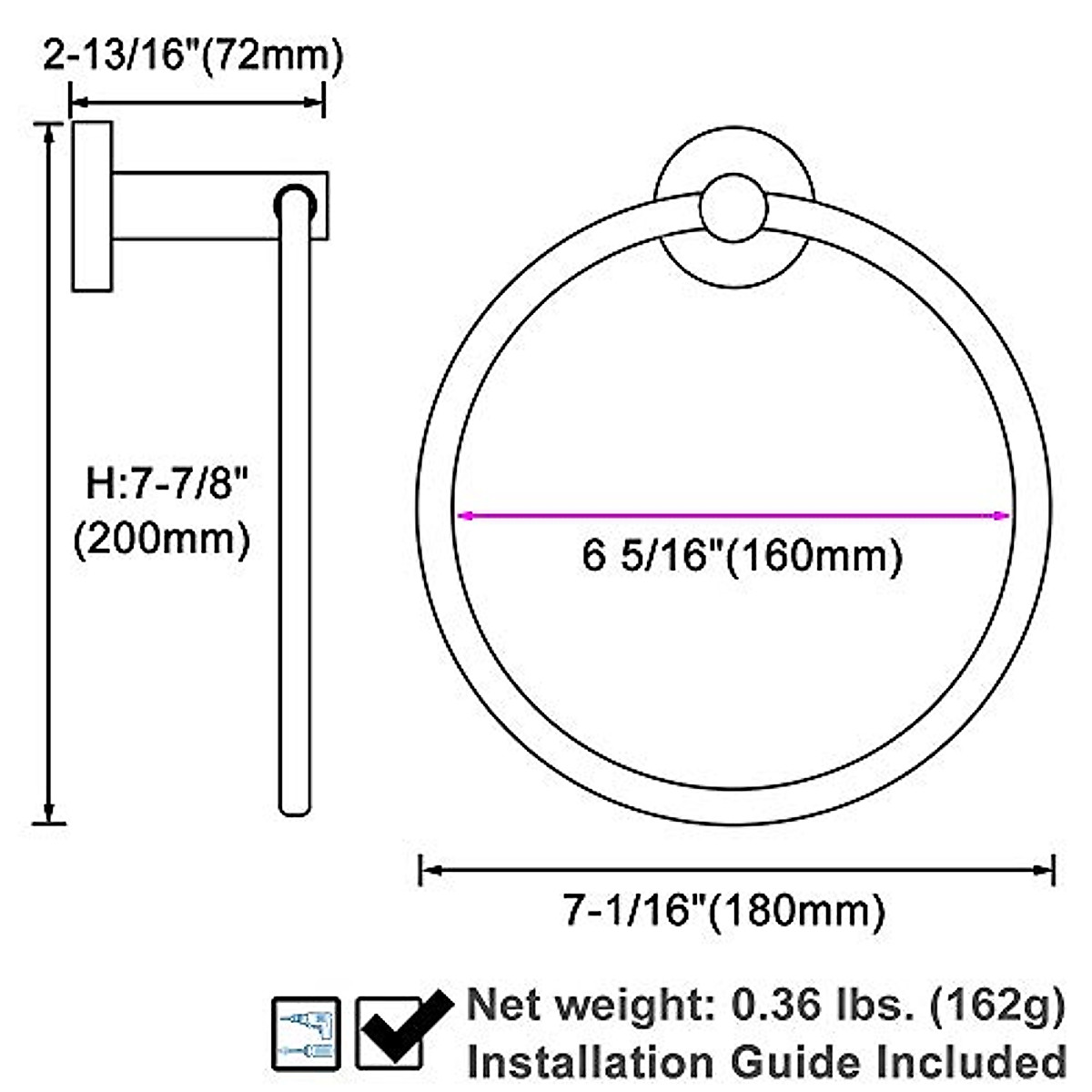 Hand Towel Ring Brushed Gold, APLusee SUS 304 Stainless Steel Round Towel Holder for Contemporary Bathroom Toilet Kitchen Storage, Wall Mounted