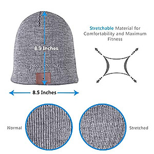 BearsFire Wireless Music Hat Beanie Compatible with Bluetooth Headphone Stereo Speaker Mic, Winter Warm Thick Skull Hat Washable Knit Running Cap for Men Women Outdoor Sports (Light Grey)