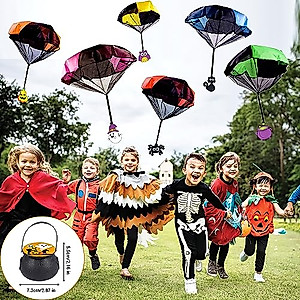 Prefilled Halloween Cauldron Party Favors, 6 Pcs Parachute Toys for Kids Halloween Party Games Prizes Goodie Bag Fillers Pinata Stuffers Halloween Toys for Treat Bags Trick or Treat Classroom Gifts