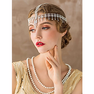 SWEETV 1920s Headband Great Gatsby Headpiece Rhinestone 1920s Headband Flapper Hair Accessories for Costume Party Head Cap