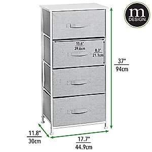 mDesign Tall Dresser Storage Tower Stand with 4 Removable Fabric Drawers - Steel Frame, Wood Top Organizer for Bedroom, Entryway, Closet - Lido Collection - Gray