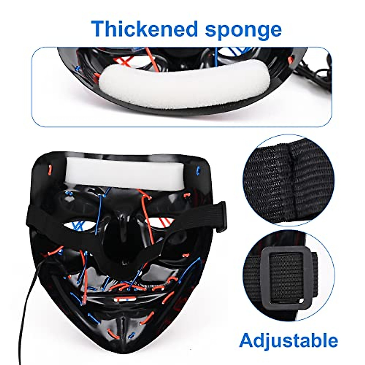 Entrope Halloween Mask, LED Glow Scary Halloween Face Mask for Festival Cosplay Halloween Costume Masquerade Parties, Carnival, Gifts (Red)