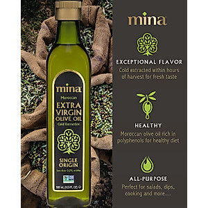 Mina Olive Oil Extra Virgin 16.9 Fl Oz, New Harvest, Polyphenol Rich Olive Oil for Cooking, Moroccan Extra Virgin Olive Oil, Single Origin Olive Oil, Cold Extraction, Less than 0.2% Acidity, 500 ml