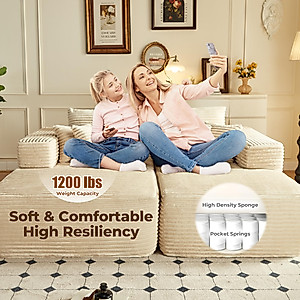 ovios 80" Oversized Sectional Lounge Chaise with Removable Ottoman,No Assembly Required,Cloud Plush Loveseat with Reclining Sofa Bed,Fluffy Modern Sleeper Chair for Indoor Living Room Bedroom, Beige