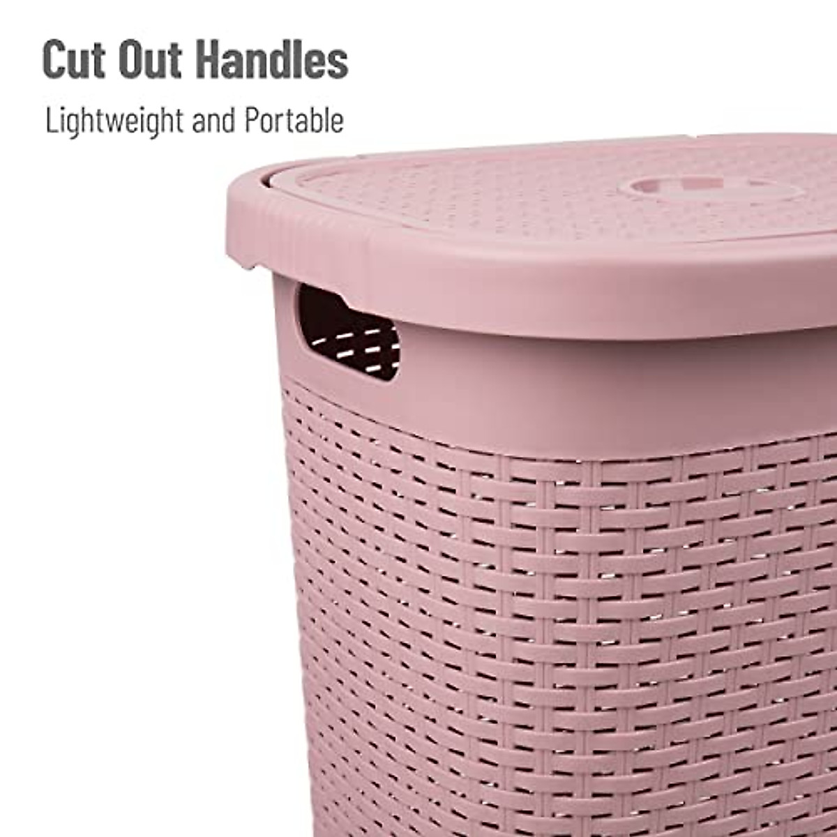 Mind Reader Basket Laundry Hamper with Cutout Handles, Washing Bin, Dirty Clothes Storage, Bathroom, Bedroom, Closet, 50 Liter, Pink - 50HAMP-PNK