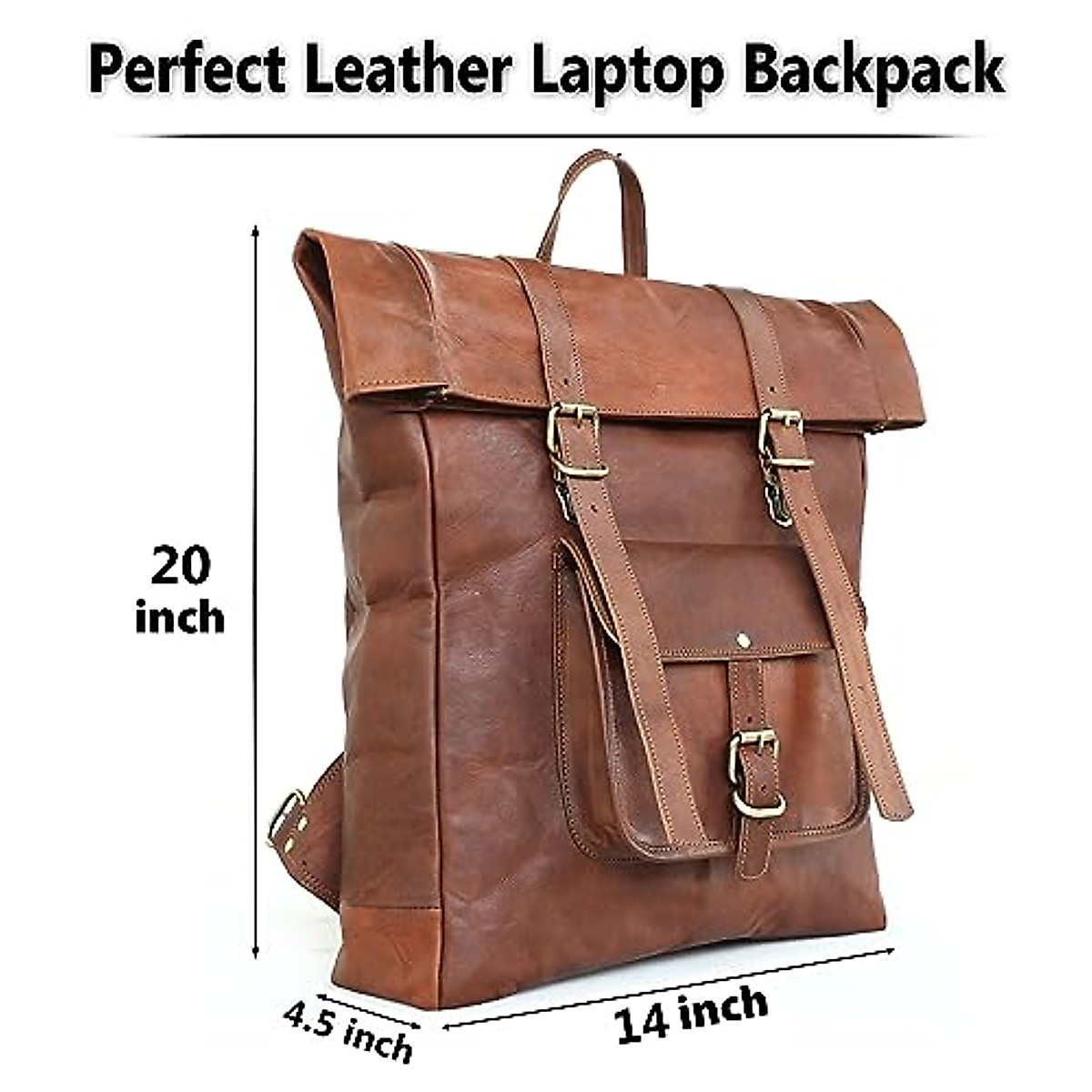 ANUENT Roll Top Leather Backpack for Men and Women Vintage Brown Large Laptop and Travel Bag Best Rucksack for Work, Adventure, and Business Leather Bookbag