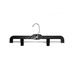 NAHANCO 2602PCLH Jumbo Weight Plastic Skirt/Slack Hangers, Long Hook with Plastic Clips, 14", Black (Pack of 100)