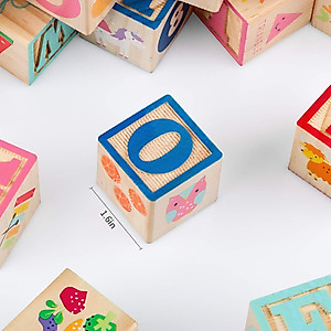 Garlictoys Wooden ABC Building Blocks for Toddlers 3+ |26 PCS Wood Baby Alphabet Number Blocks for Stacking Learning Preschool Educational Montessori Sensory Toys for Kids Boys Girls Gifts 1.65"