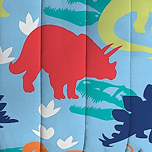 Dream Factory Dinosaur Prints Boys Comforter Set with Sheets, Kids Bedding Bed in a Bag, Multi-Colored, Twin, Blue Red